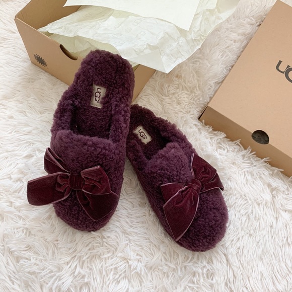 UGG | Shoes | Brand New Purple Ugg Slippers With Velvet Bow | Poshmark